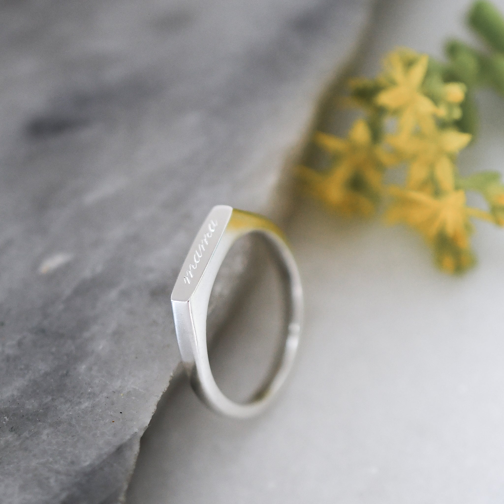 Engraved Dainty Rectangular Silver Signet Ring – AuTerra